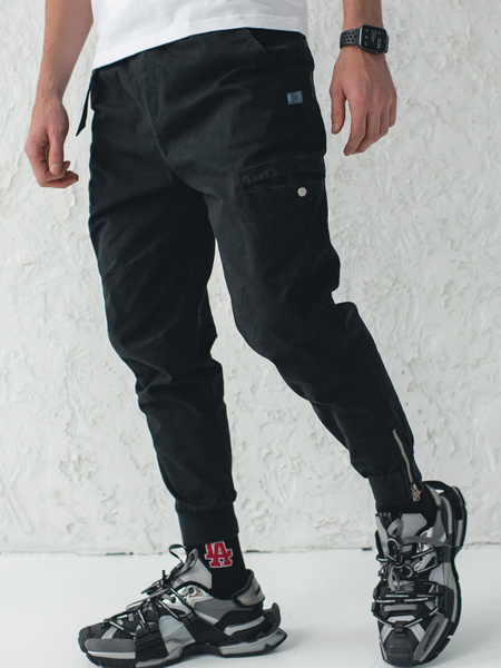 Брюки Мужской Bronks джоггеры черный матовый Хлопок, Эластан Повседневный, размер 46, 48 Шнурок ...