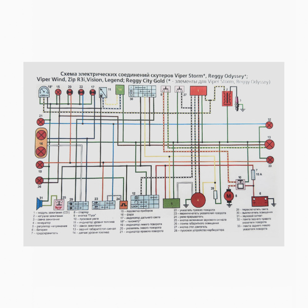 Схема электрооборудования на скутер Viper Storm, Reggy Odyssey, Viper ...