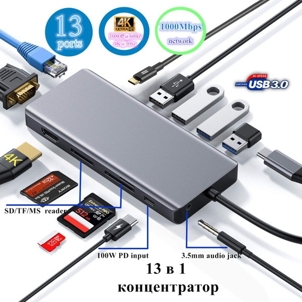 USB HUB / usb type c / usb разветвитель 13 в 1 / хаб / Быстрая зарядка ...