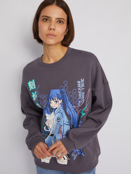 Свитшот Женский Zolla черно-серый Хлопок, Полиэстер, размер 46 Китай купить c доставкой на OZON ...