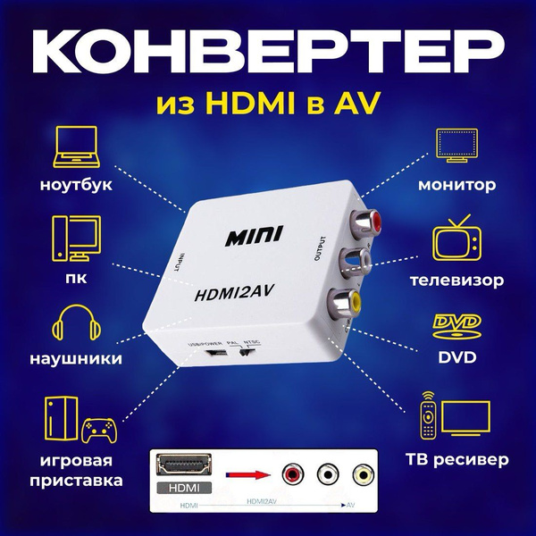 Кабель HDMI, RCA PapkaS Переходник с HDMI на AV - купить по низкой цене в интернет-магазине OZON ...