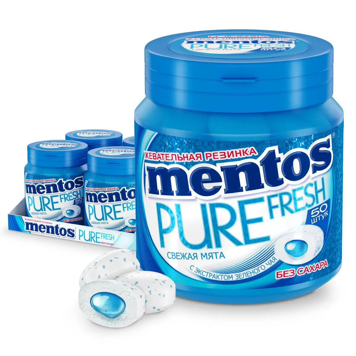 Ментос / Жевательная резинка Mentos Pure Fresh Свежая мята,4 шт по 100г ...