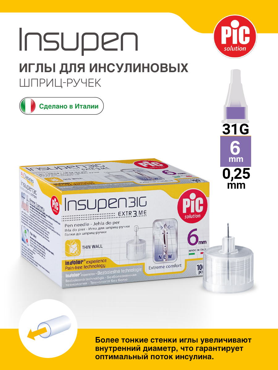 Иглы одноразовые INSUPEN к шприц-ручке 31G (0.25mm x 6mm) №100 — купить ...