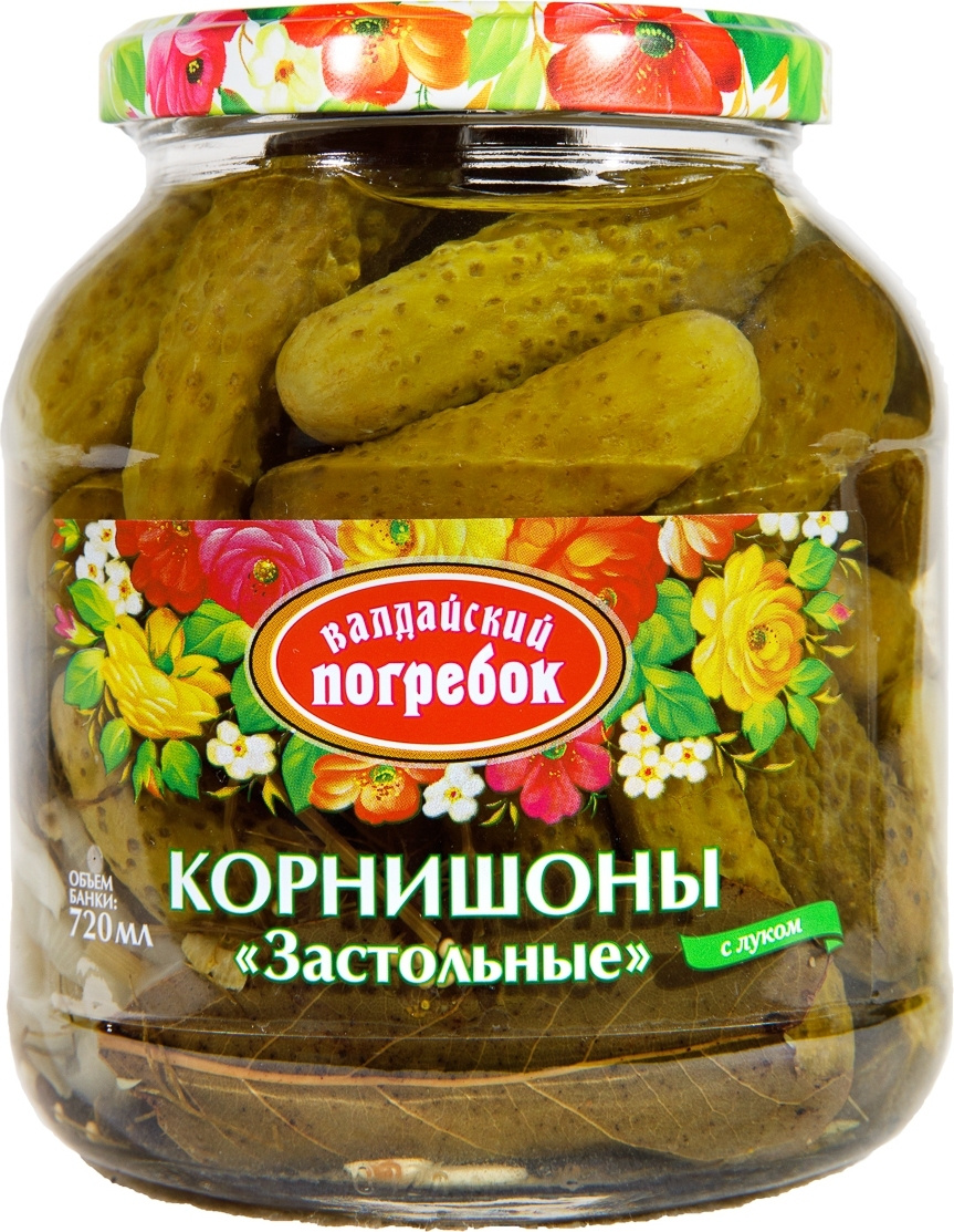 Валдайский Погребок Корнишоны "Застольные" маринованные с луком, 720 мл ...