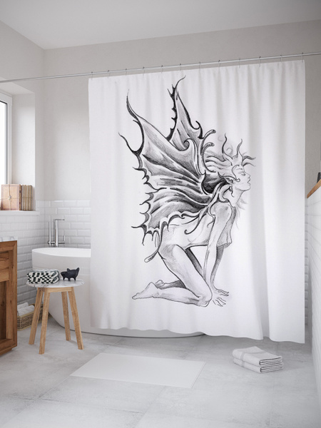 Штора для ванной 200x180 см JoyArty девушка, надписи, башня, вера, стремление, мотивация, текст ...