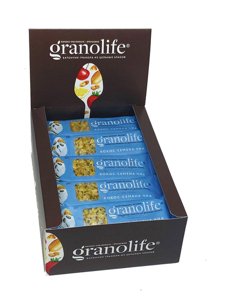 Granolife / Батончик злаковый Кокос-Семена чиа 20шт х 30г / Без сахара ...