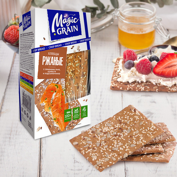 Хлебцы Magic grain Ржаные с семенами льна, кунжута и подсолнечника 160грамм * 10 пачек - купить ...