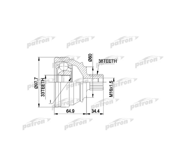ШРУС наружн к-кт 38x60.2x33 VW: TRANSPORTER Т4 9.90-7.94 - PATRON арт ...