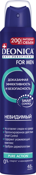 DEONICA Дезодорант антиперспирант для мужчин Невидимый, 200 мл, спрей - купить с доставкой по ...