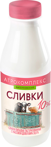 Сливки Агрокомплекс питьевые пастеризованные 10%, 400г, Пэт - купить с ...