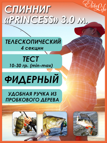 Спиннинг Elite Life телескопический короткого сложения, 3м, 10-30г, от ...