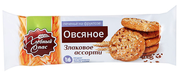 Печенье овсяное ХЛЕБНЫЙ СПАС Злаковое ассорти, на фруктозе, 250г ...