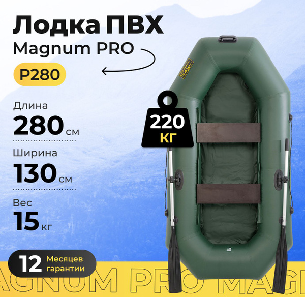 Лодка ПВХ надувная двухместная гребная для рыбалки Magnum PRO Р280 ...