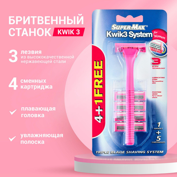 Бритва женская Super-Max Kwik-3 System, многоразовый бритвенный станок ...