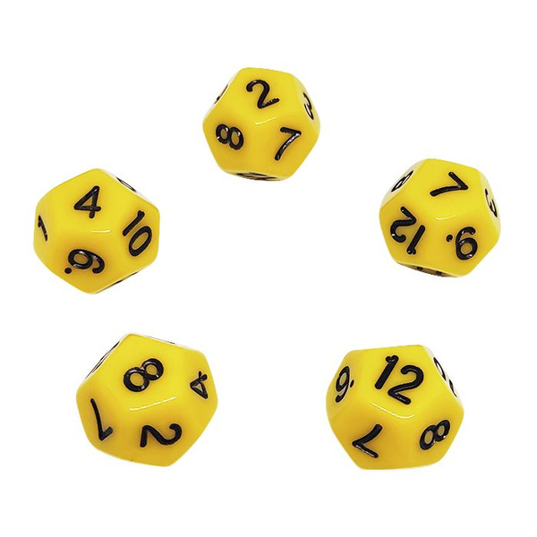 12-ти гранный (D12, двенадцатигранник) кубик, 5 шт., желтый (для DnD ...
