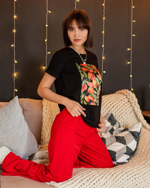 Футболка SAHAR art lab, размер 44, цвет оранжевый, черный, 95% хлопок, 5% лайкра - купить по ...