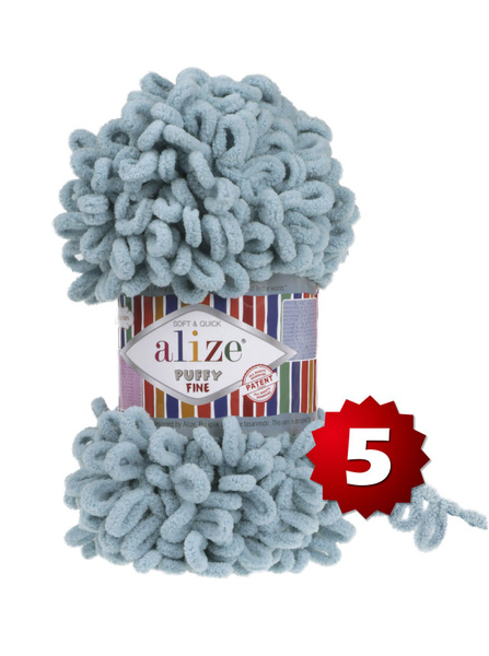 Пряжа Alize Puffy Fine -5 шт, лазурный (414), 14 м/100 г, маленькие ...