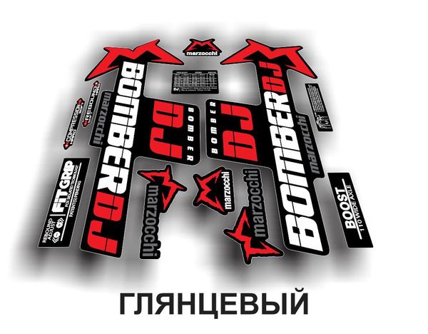 Marzocchi bomber dj бело-красный глянцевый, наклейки для велосипеда на ...