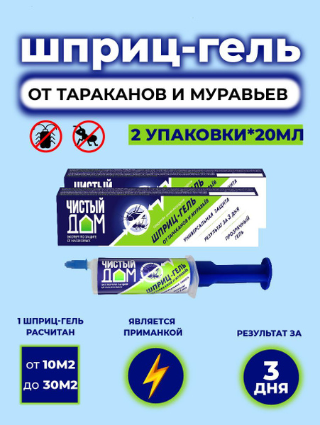 Средство отрава ловушка от тараканов, муравьев гель в шприце. Чистый ...