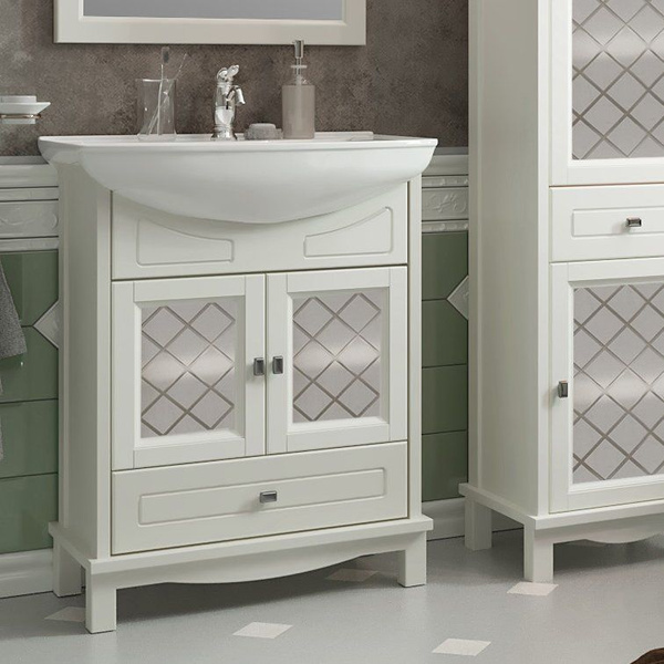 Тумба с раковиной Opadiris Омега 65 напольная, 65, 5 см, из фаянса, классика, с ящиками, прованс ...