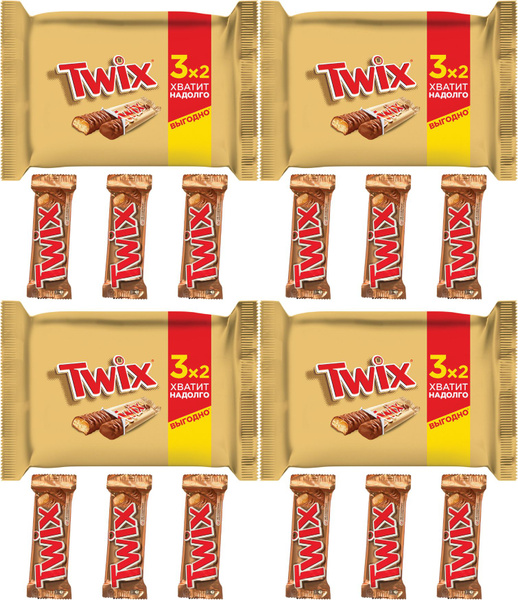 Батончики Twix шоколадные 55 г, комплект: 4 упаковки по 165 г - купить с доставкой по выгодным ...