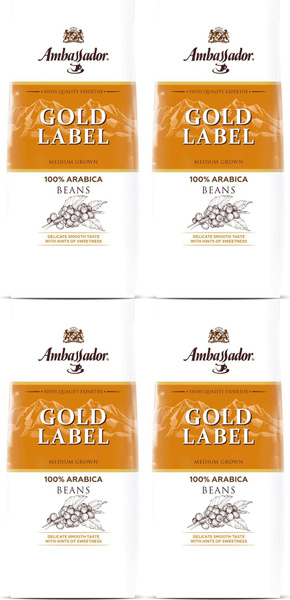 Кофе Ambassador Gold Label в зернах, комплект: 4 упаковки по 200 г ...