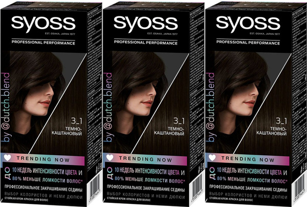 Краска для волос Syoss Permanent Coloration тон 3-1 темно-каштановый 115 мл, комплект: 3 ...