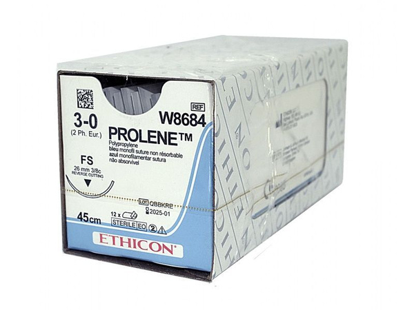 Шовный материал W8684 Ethicon Prolene Пролен 3/0, 45 см, обр.-реж. 26 мм, 3/8 (12шт.) купить на ...