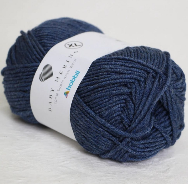Пряжа Baby merino XL hobbii цвет 72 джинс с сединой, 10шт*(105м/50г ...