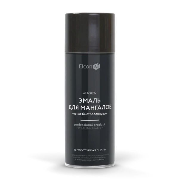 Аэрозольная краска Elcon до 1000°С Термостойкая, Кремнийорганическая, Матовое покрытие, черный ...