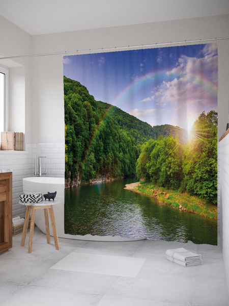 Штора для ванной 200x180 см JoyArty ширма плотные ширина 180 высота 200 для бани санузлов дома ...