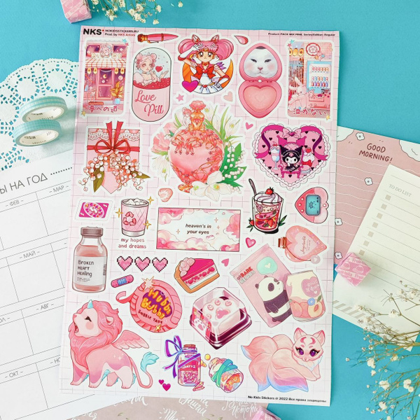 Набор наклеек Розовый микс из виниловых стикеров А4 - купить с ...