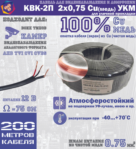 Кабель BNC УралКабМедь КВК-П 2Х0,75 Cu+Cu - купить по низкой цене в ...