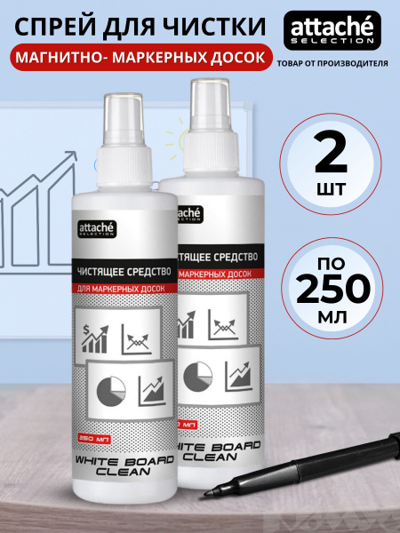Спрей для чистки маркерных досок Attache Selection, 250 мл, 2 штуки в упаковке - купить с ...