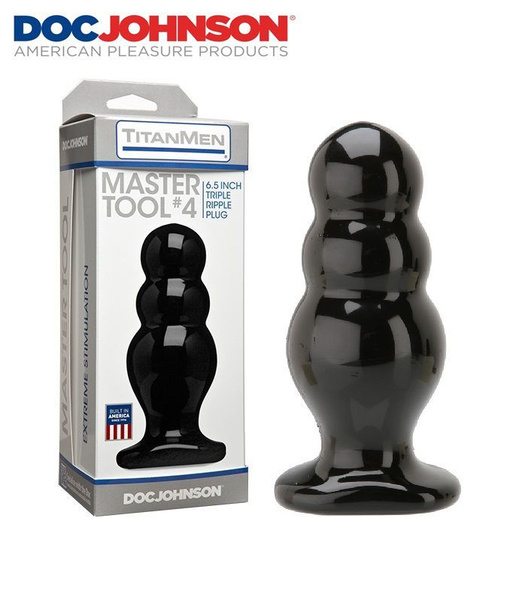 Doc Johnson Анальная пробка черная фигурная Titanmen Tools - Master Tool #4 (16.8 см х 6.6 см ...