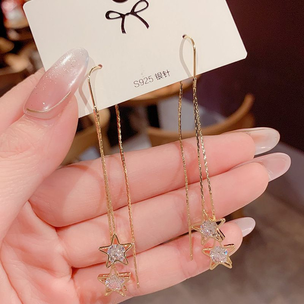 Пусеты, сережки женские, серьги золотые звездочки с танцующими ...