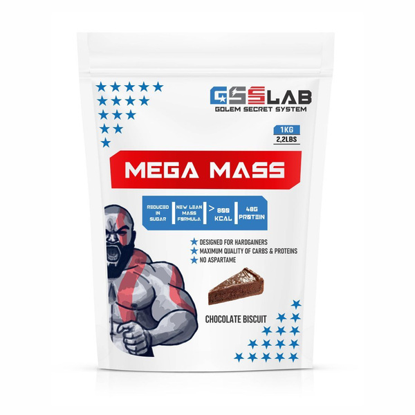 GSS Lab Mega Mass Гейнер для набора мышечной массы со вкусом шоколадного бисквита 1000 гр ...