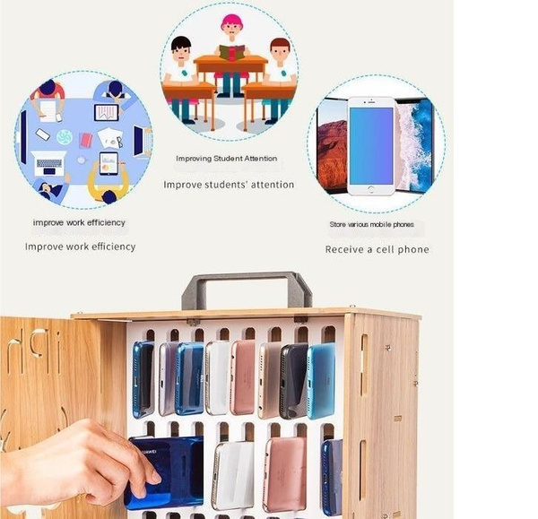 Деревянный шкаф с держателем для сотового телефона в классе, офисе ...