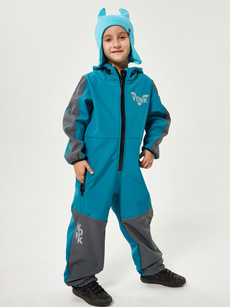 Комбинезон, Весна-Осень, Блю Лазурь+Графит меланж, арт. 207 SoftShell (122 см), Девочки ...