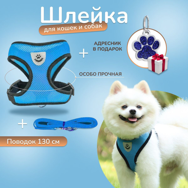 Шлейка для собак мелких пород и кошек Шлейка прогулочная с поводком L ...