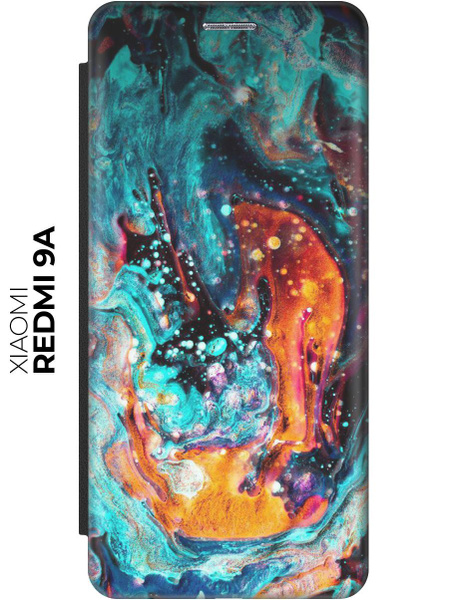 Чехол-книжка Черно-голубые краски на Xiaomi Redmi 9A / Сяоми Редми 9А ...