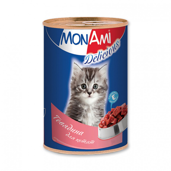 Консервированный корм для котят Mon Ami с говядиной 350г купить на OZON по низкой цене (1204164433)
