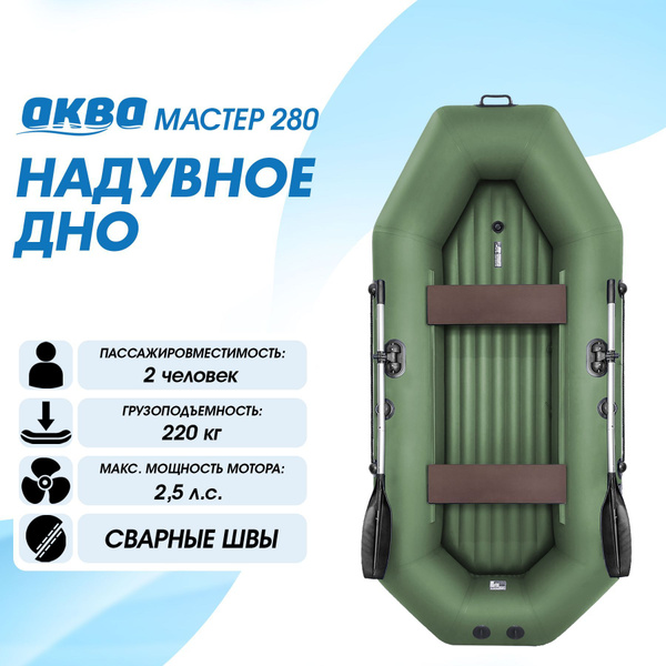 Лодка надувная для рыбалки Аква мастер 280 НД, ПВХ зеленый - купить по ...