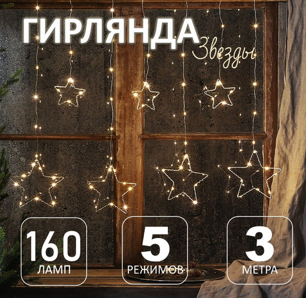 Гирлянда ,бахрома "Новогодняя звезда" на окно, на стену, на елку ...