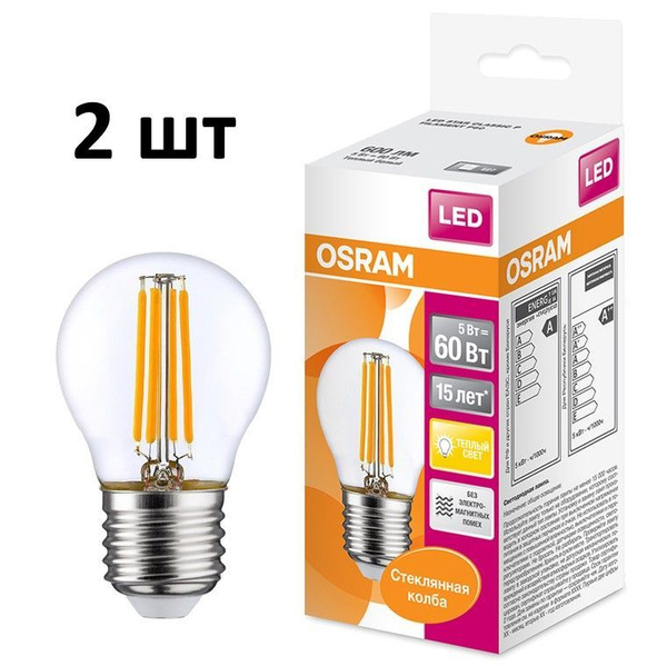 Светодиодная, Филаментная Лампочка OSRAM E27 Груша 600 Лм 2700 К ...
