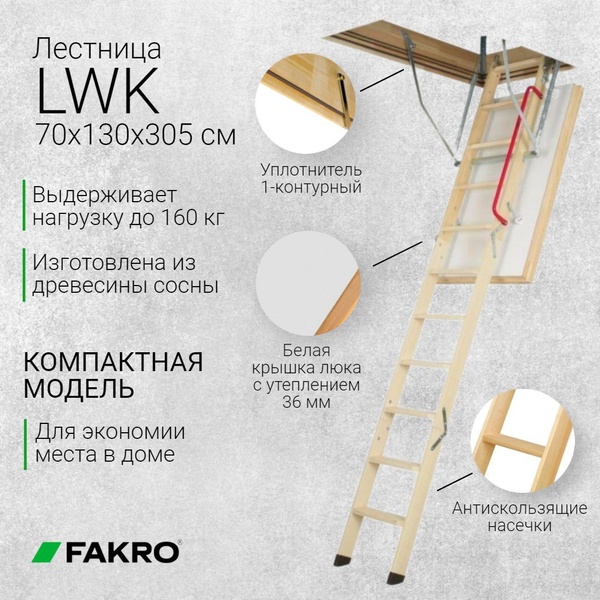 Чердачная лестница LWK 70*130*305 см, утепленная FAKRO кровельная для ...