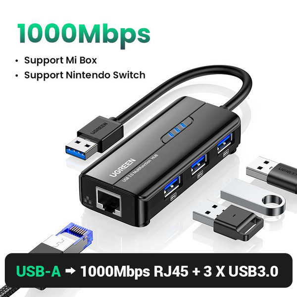 UGREEN USB3.0 Ethernet-адаптер 1000 Мбит/с USB RJ45 USB-концентратор ...