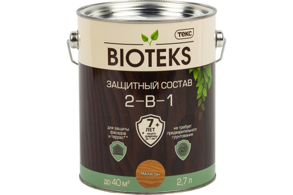 ТЕКС BIOTEKS защитный состав 2-в-1 для наружных работ, махагон (2,7л ...