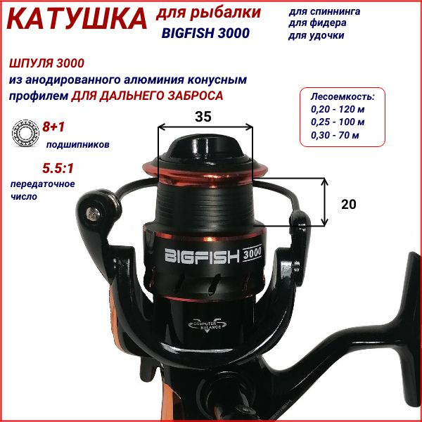Катушка Рыбалка & Спорт рыболовная для спиннинга, Безынерционная, 3000 ...