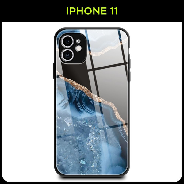 Стеклянный чехол на Apple iPhone 11 / Айфон 11 с принтом "Чёрно-синий ...